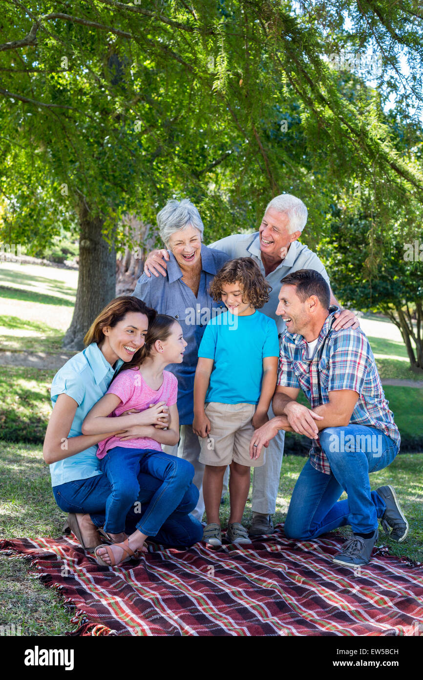 Extended family smiling in the park Stock Photo - Alamy
