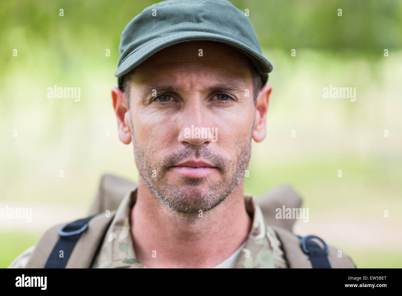 Soldier looking at camera Stock Photo - Alamy