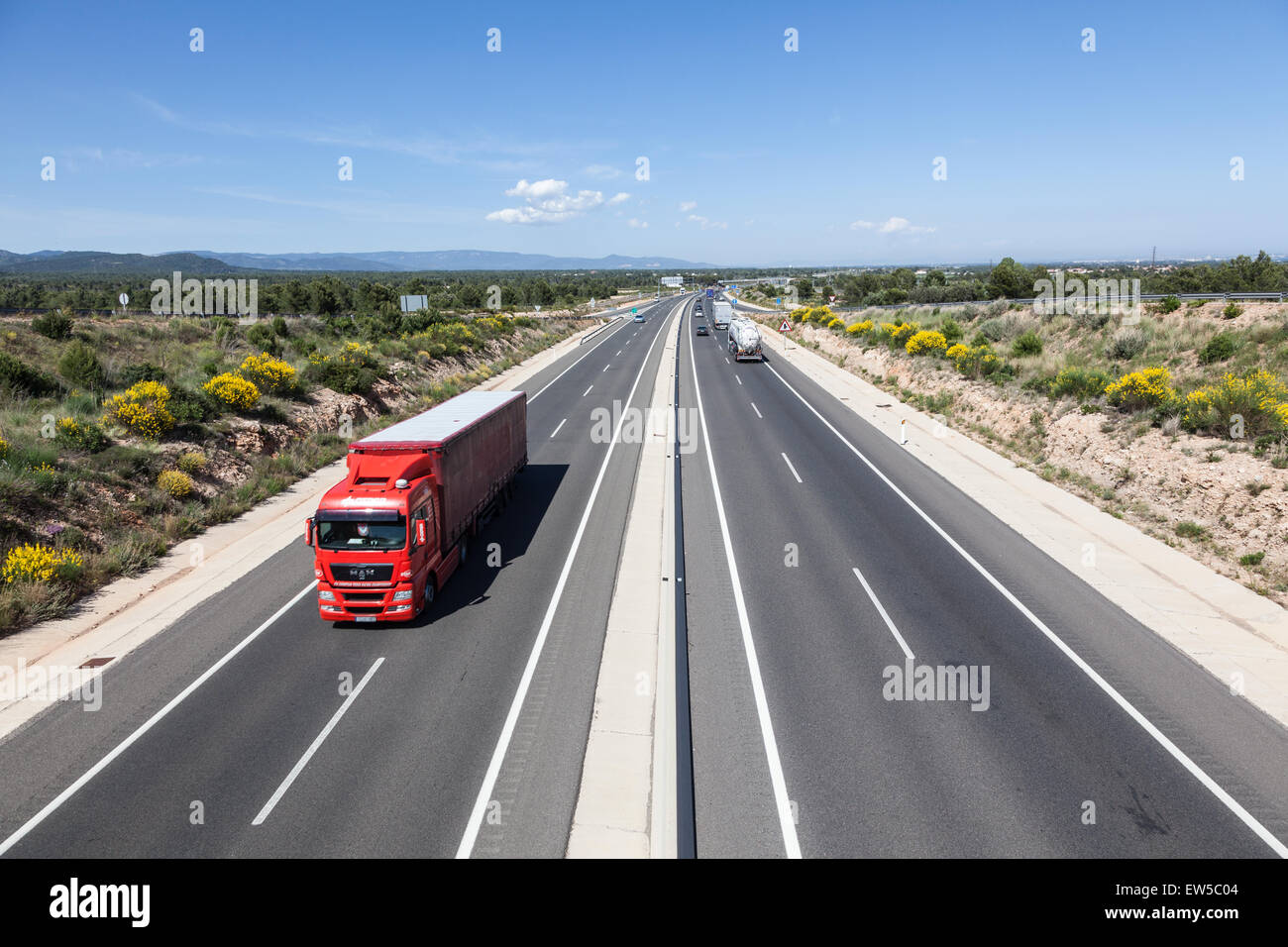 Trucks on the highway AP-7 in Catalonia. Valencia, Spain Stock Photo ...