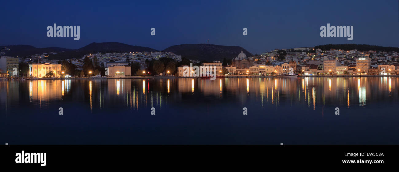 Panoramic photo of Greek island of Lesvos. Mytilene City and its ...