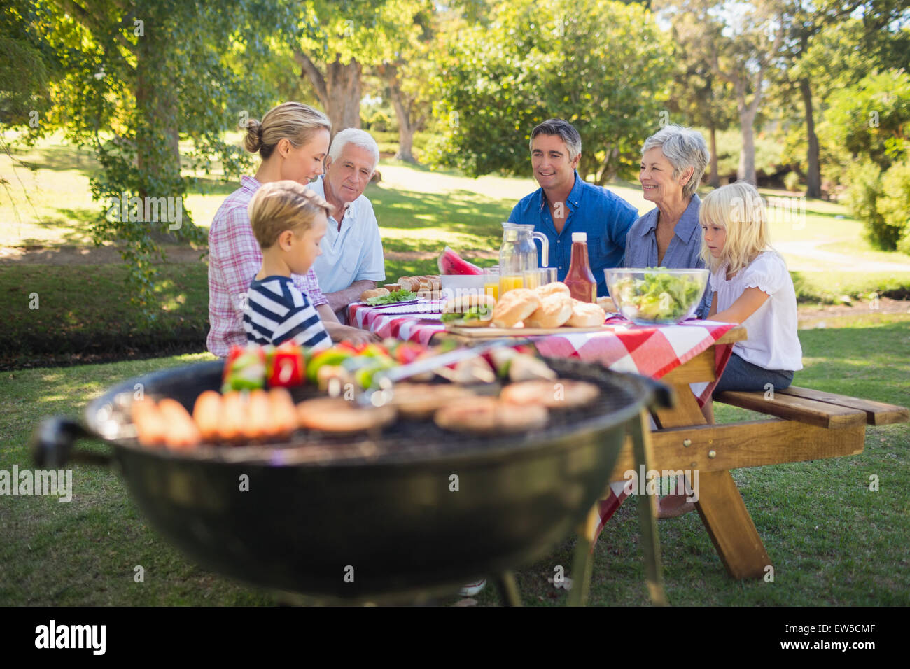 Happy family having picnic in the park Stock Photo - Alamy