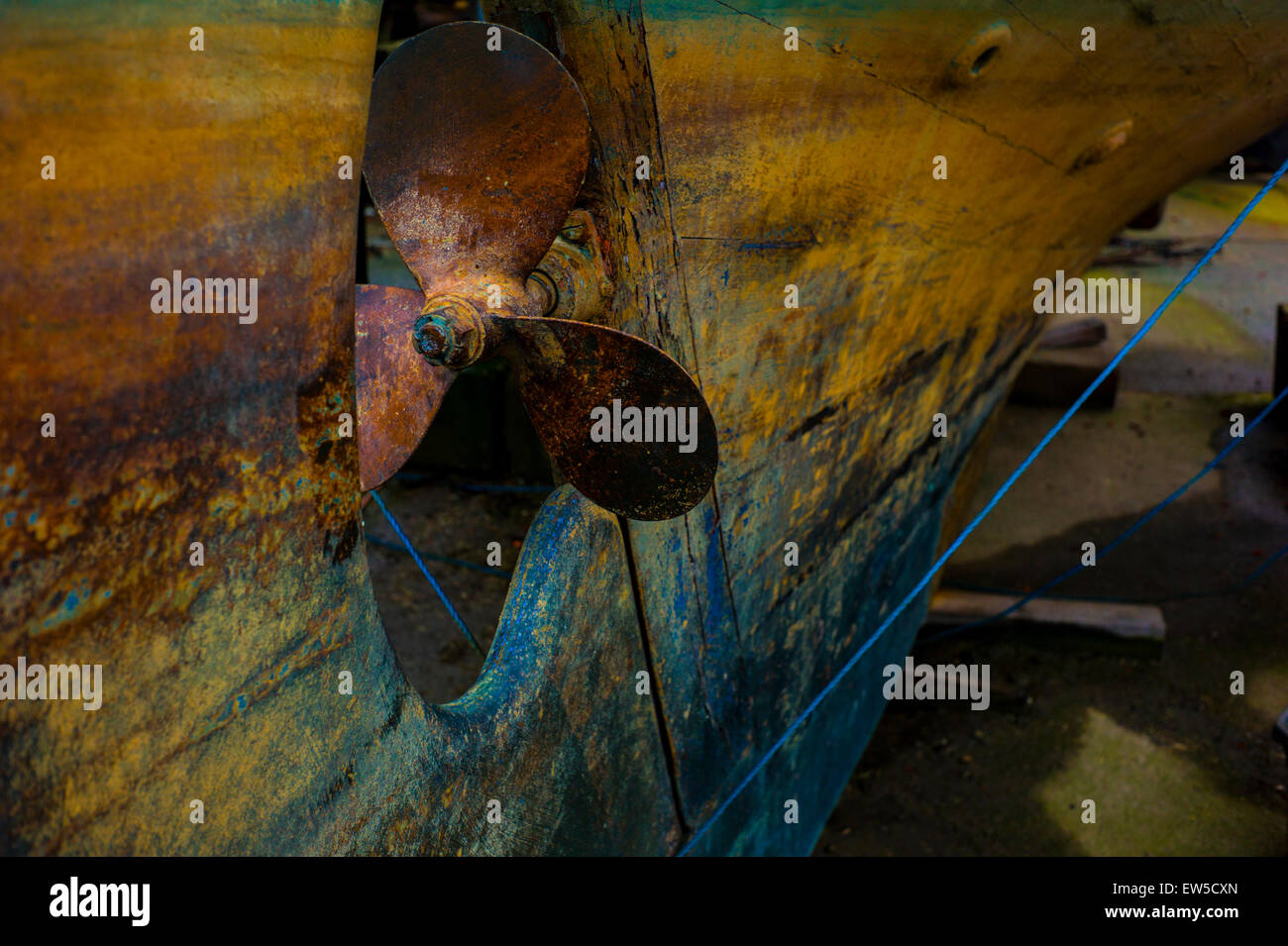 The underside of a yacht in a Faversham shipyard Stock Photo - Alamy