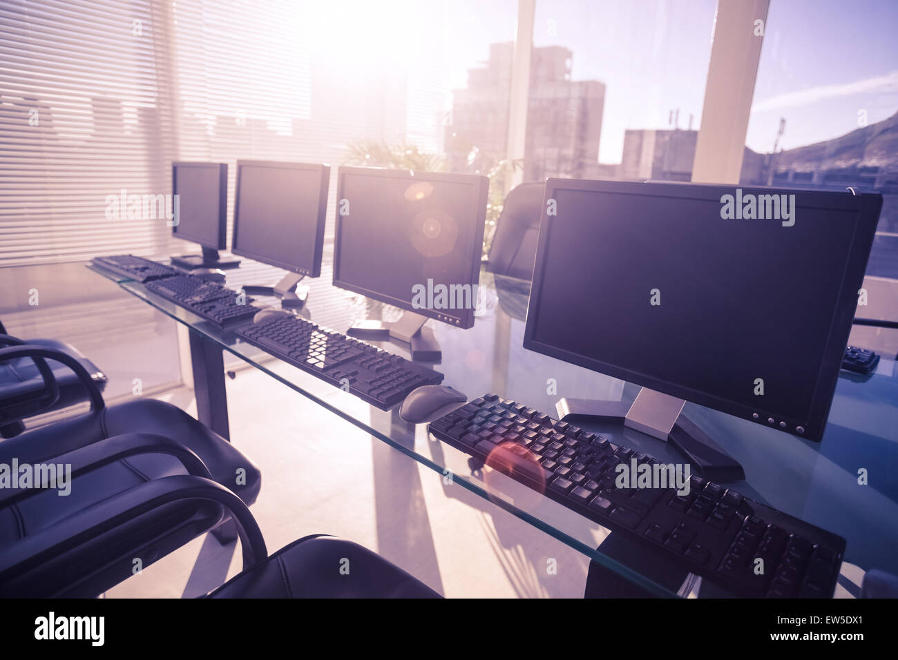 composite image of computer in front of window Stock Photo - Alamy