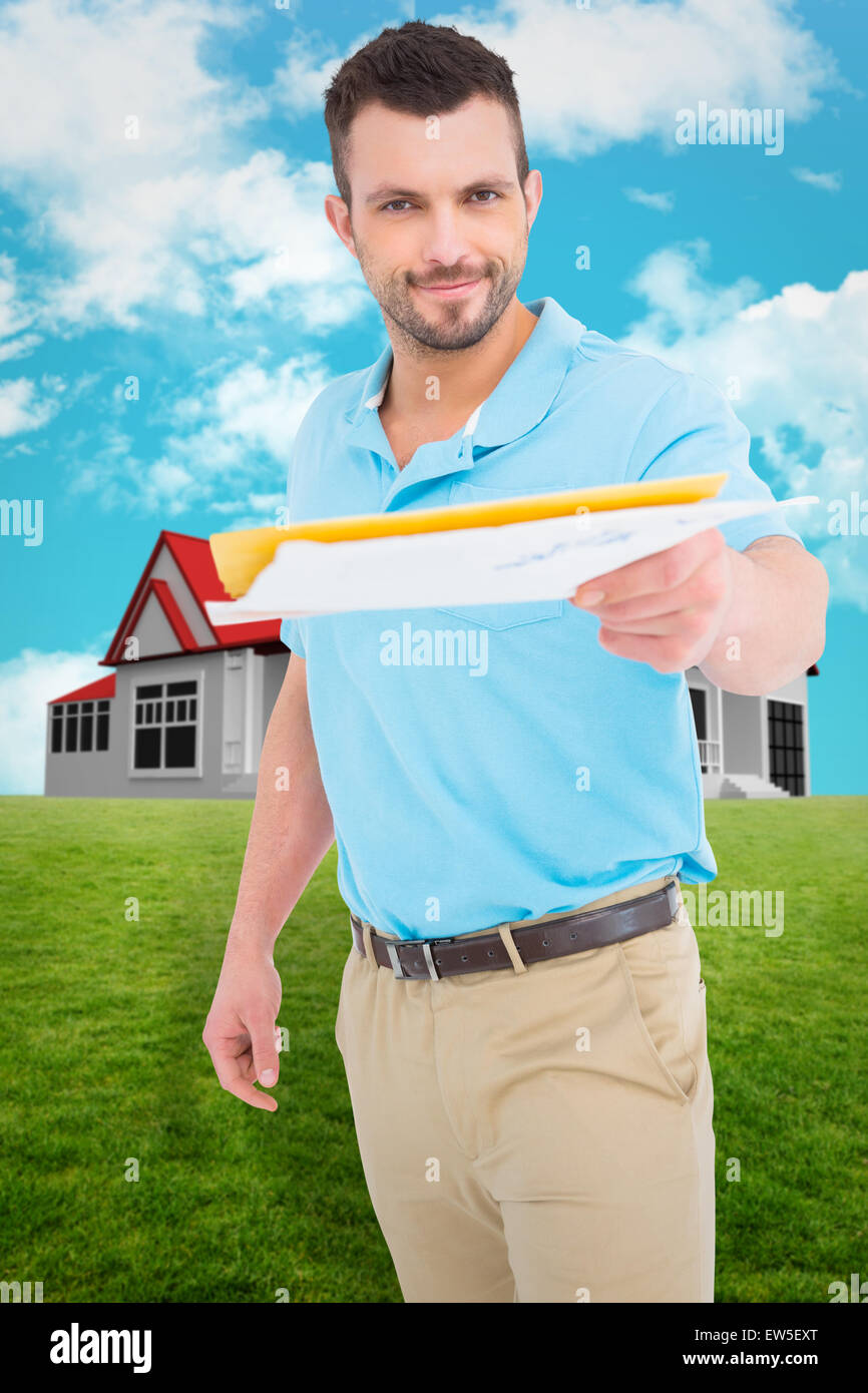 Composite image of postman with letter Stock Photo - Alamy