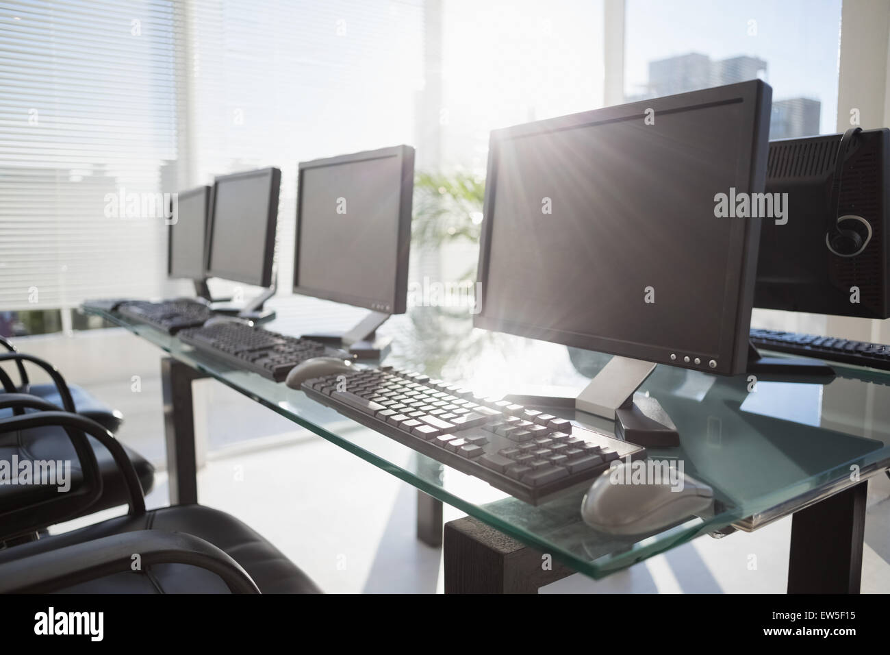 composite image of computer in front of window Stock Photo - Alamy