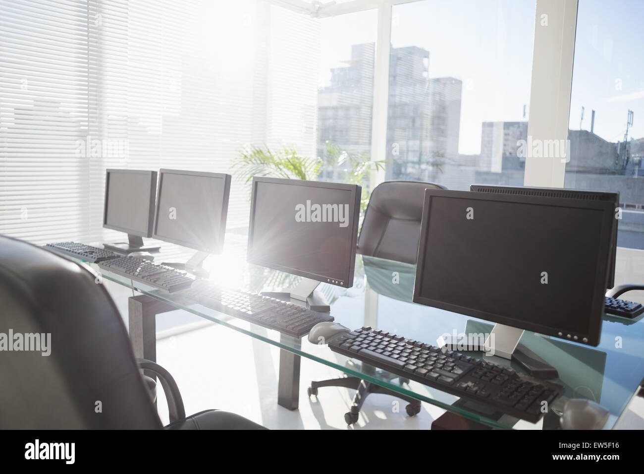 Computer with headsets Stock Photo - Alamy