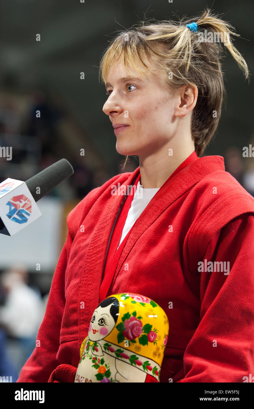 RUSSIA, MOSCOW - MARCH 27: Winner, Elena Bondareva, gives an interview ...
