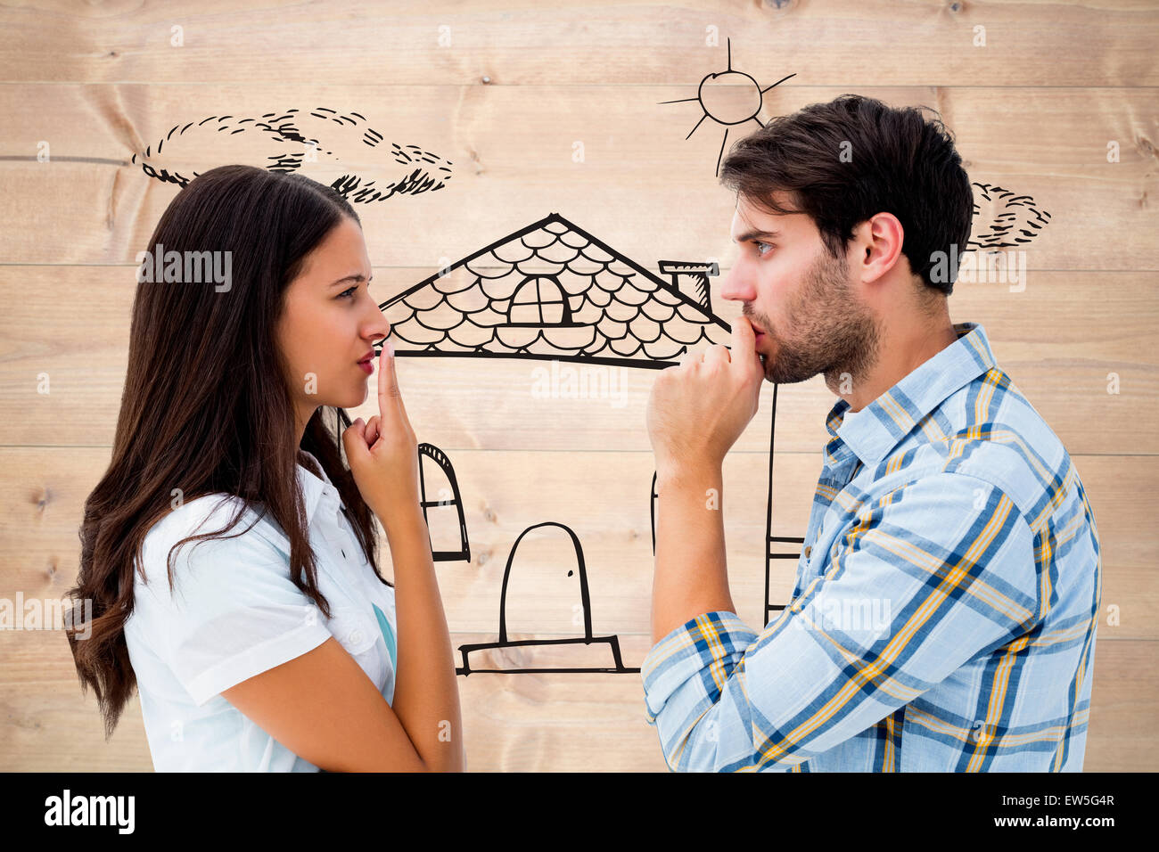 Composite image of upset young couple not talking Stock Photo - Alamy