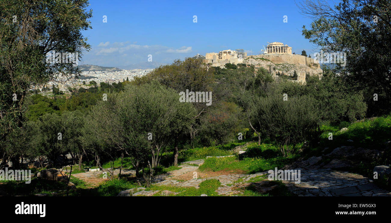 Temple of Parthenon, The Acropolis hill, Athens, Greece. Panoramic ...