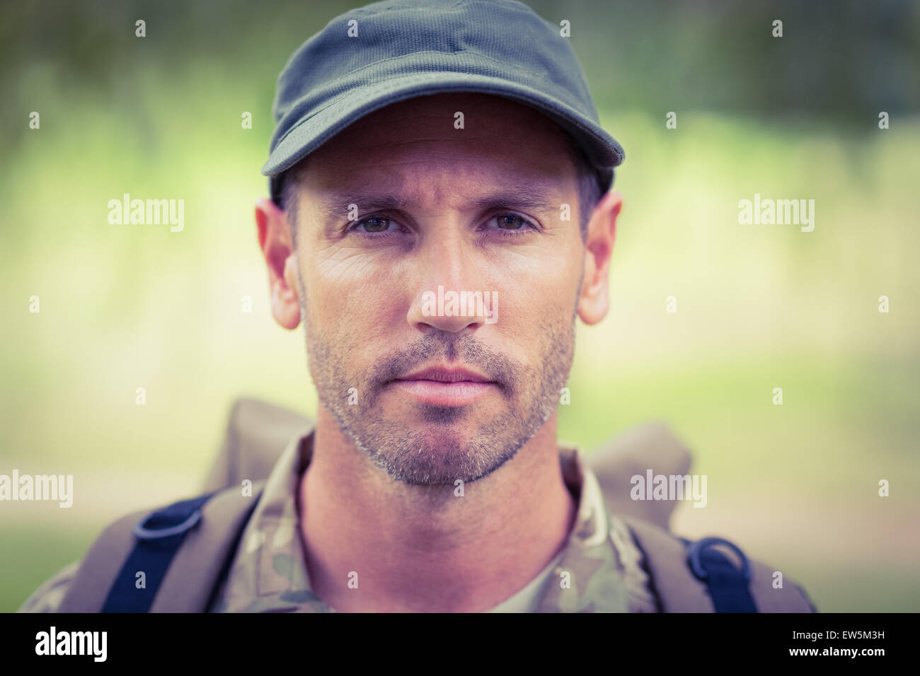 Soldier looking at the camera Stock Photo - Alamy