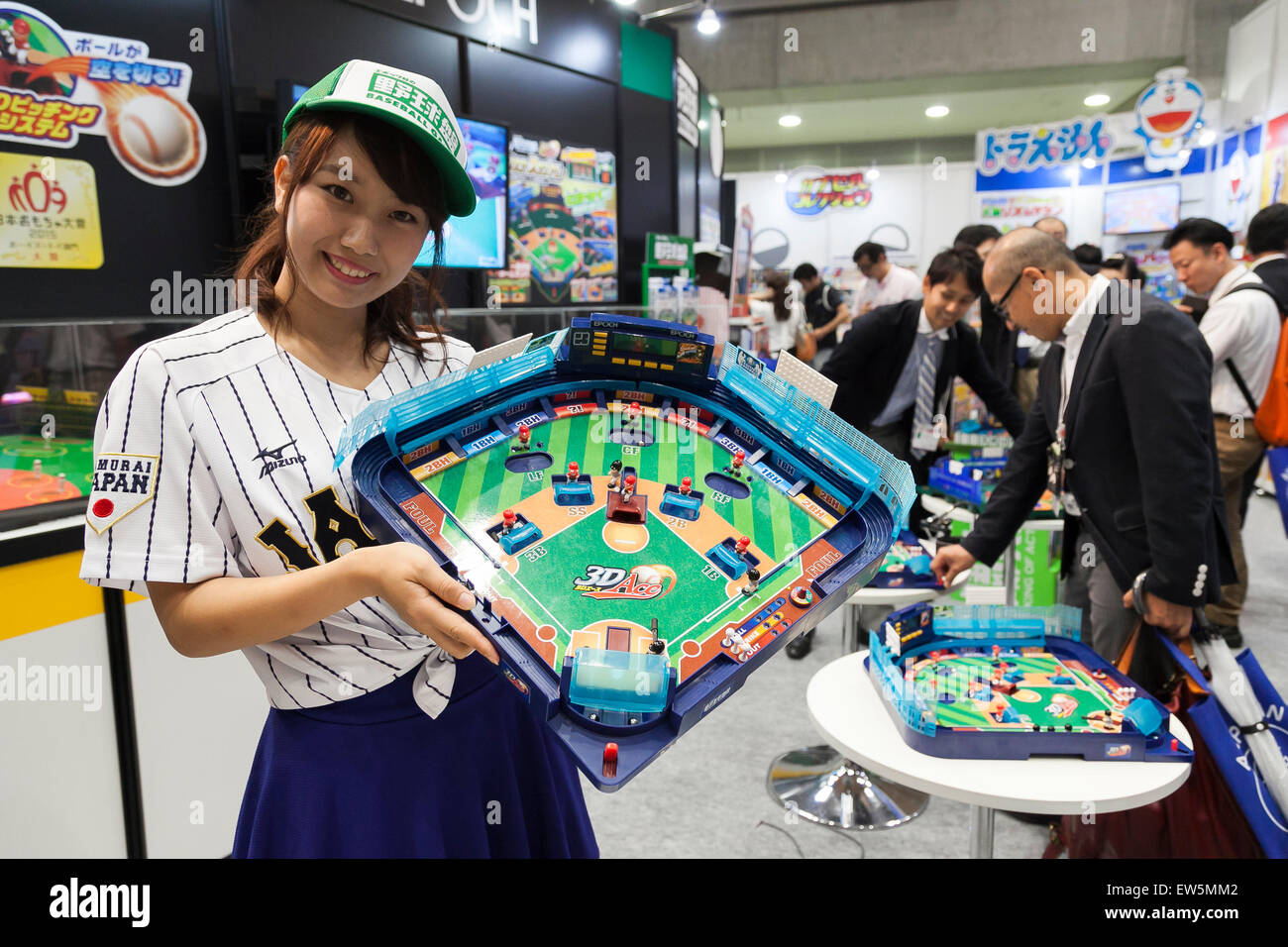 Tokyo, Japan. 18th June, 2015. An exhibitor shows a ''3D Yakyuban ...