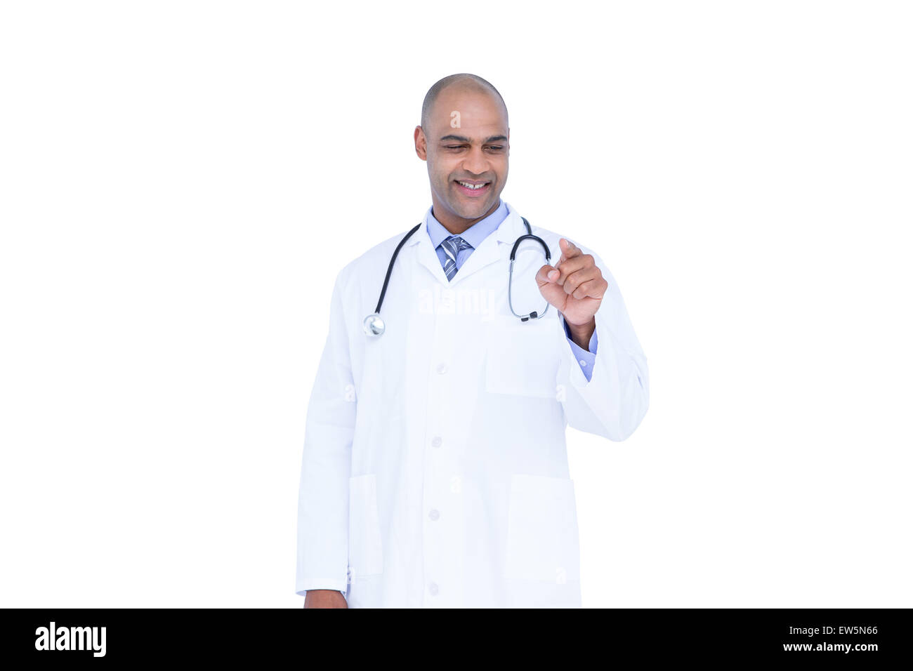 Smiling doctor pointing something Stock Photo - Alamy