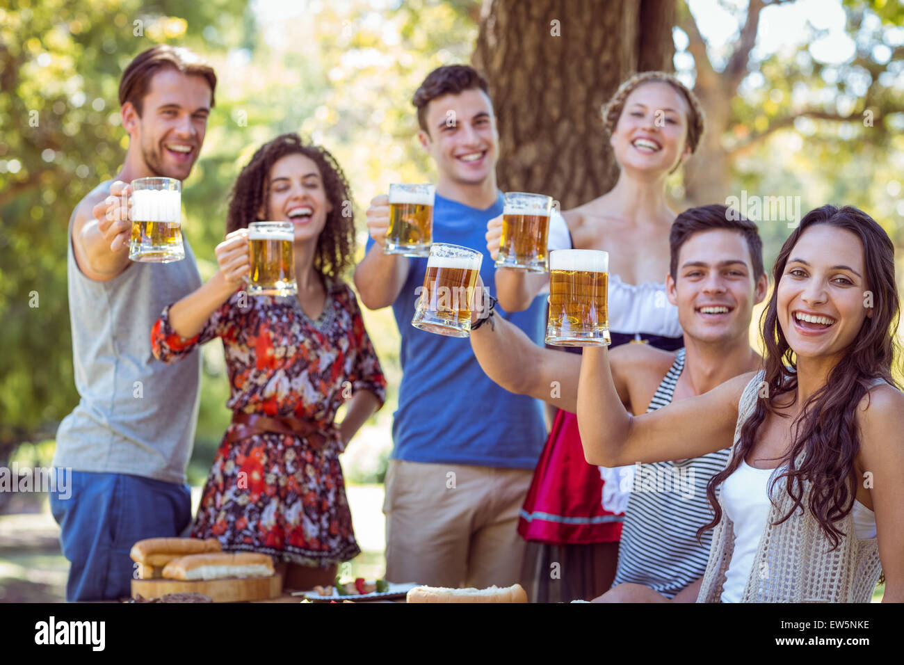 Friends toasting in park hi-res stock photography and images - Alamy