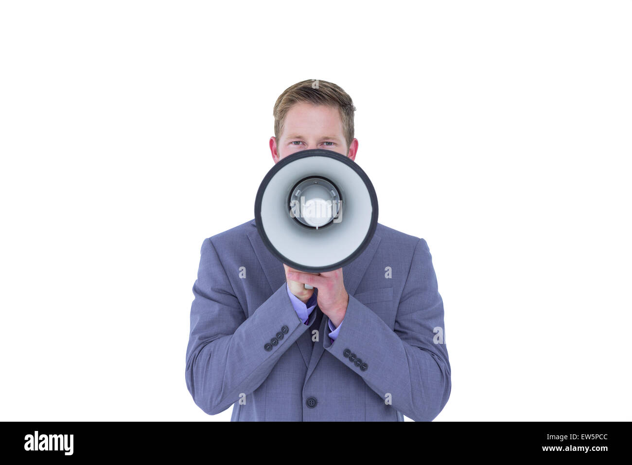 Businessman talking through megaphone Stock Photo - Alamy