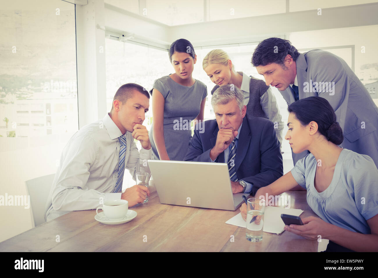 Concentrated business team working on laptop Stock Photo - Alamy