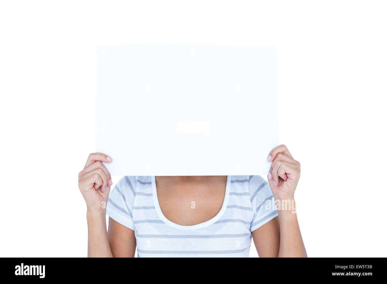 Woman putting paper over her faces Stock Photo - Alamy