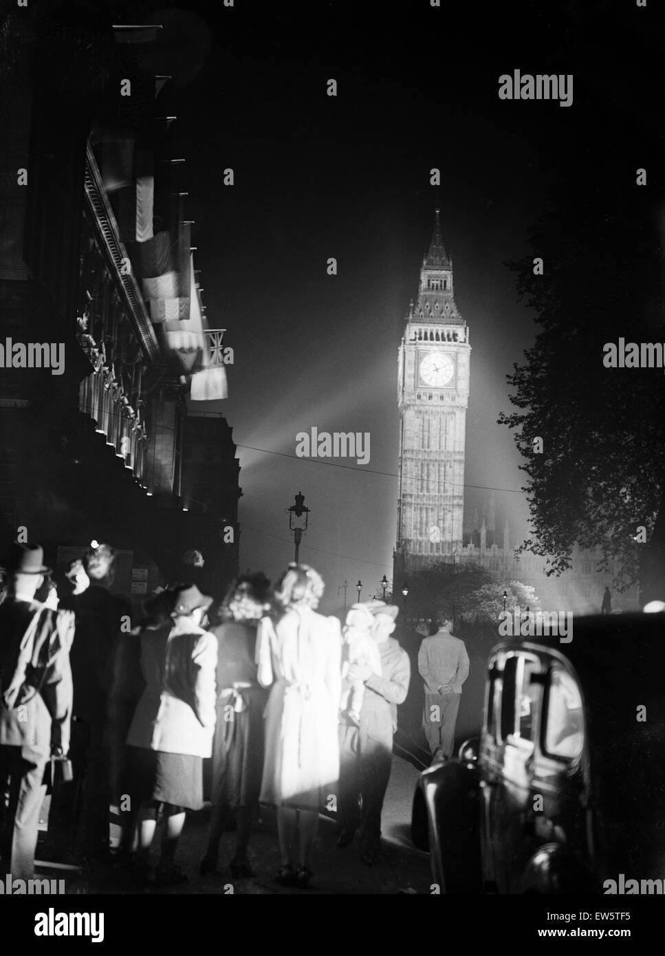 VE Day celebrations in London at the end of the Second World War. Night ...
