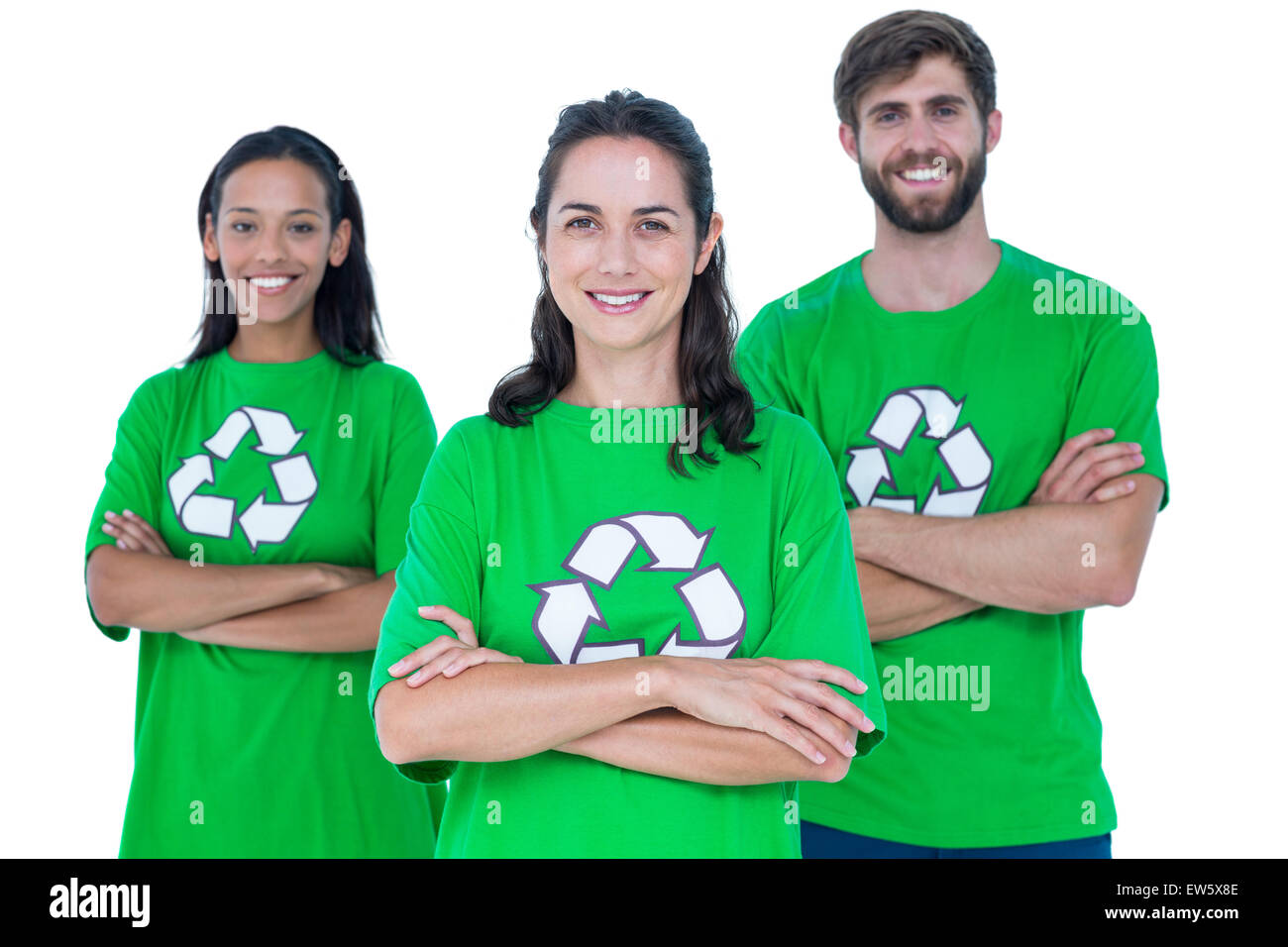 Friends wearing recycling tshirts Stock Photo - Alamy