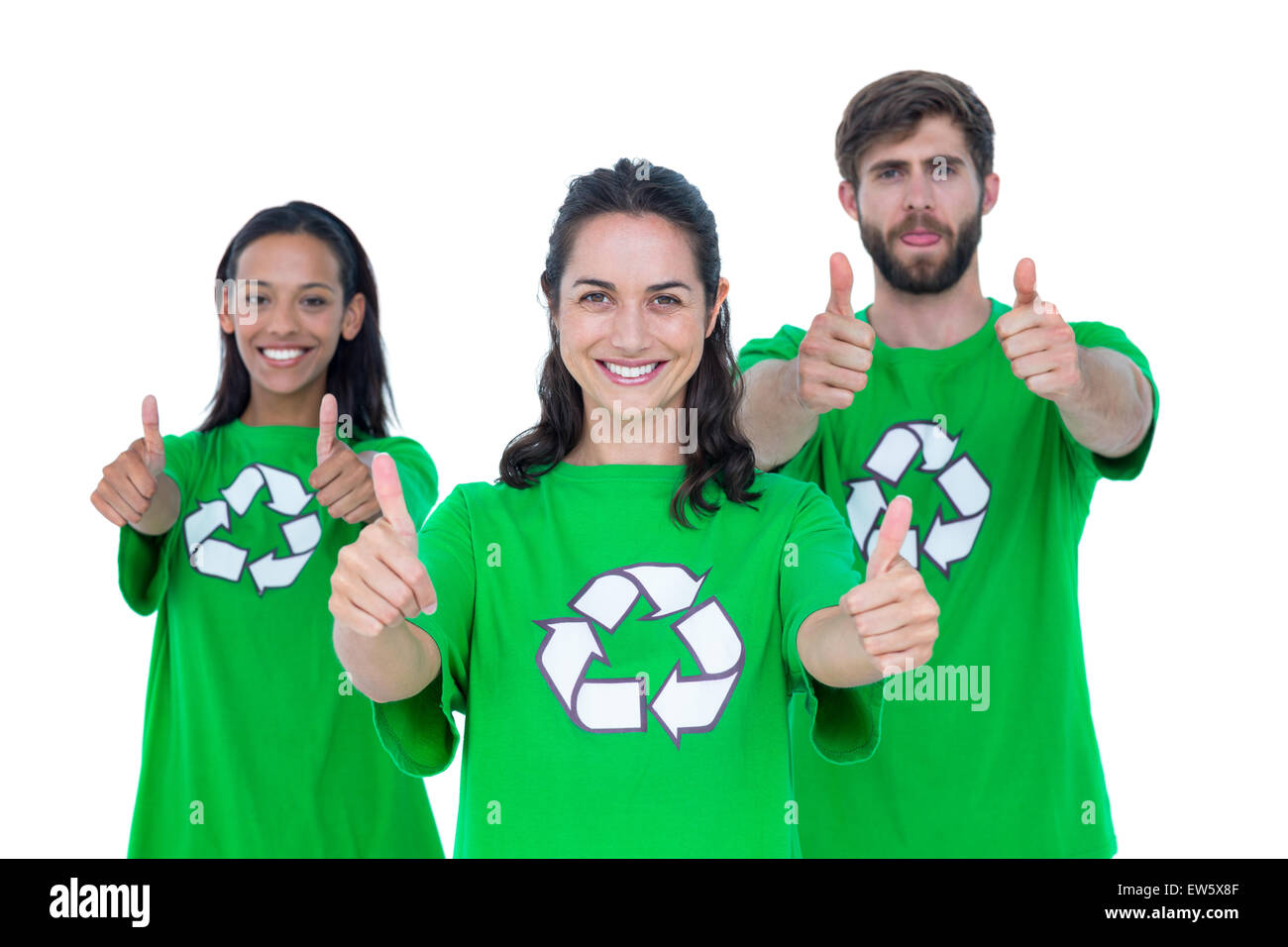 Friends wearing recycling tshirts Stock Photo - Alamy
