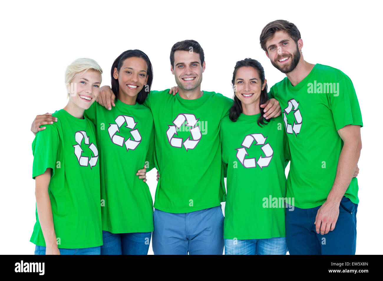 Friends wearing recycling tshirts Stock Photo - Alamy