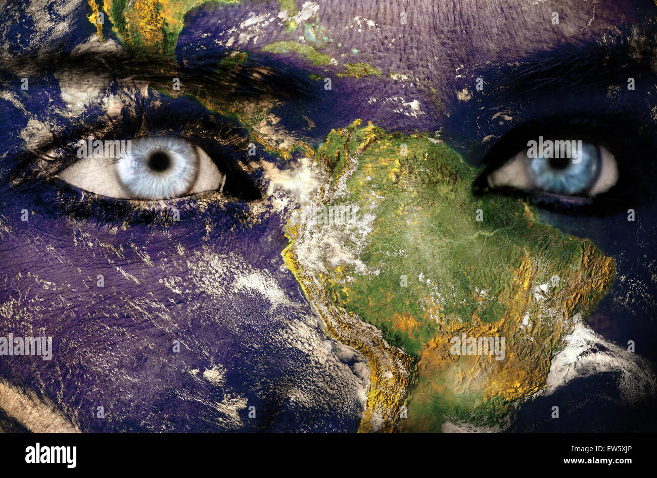 Earth overlay on face Stock Photo - Alamy
