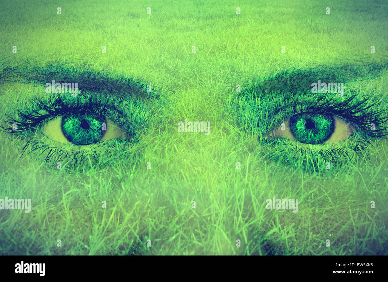 Grass overlay on face Stock Photo - Alamy