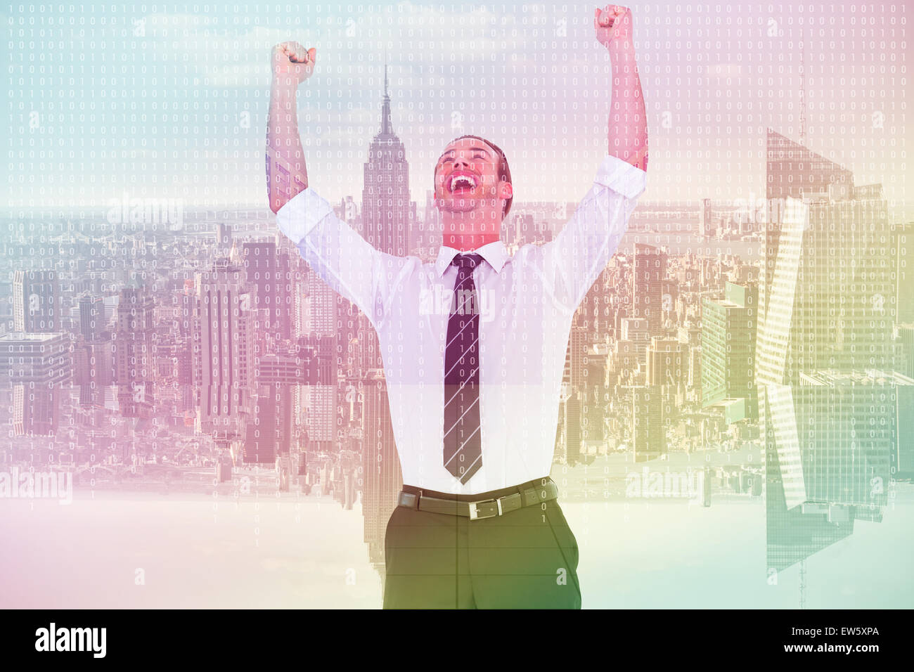 Composite image of handsome businessman cheering with arms up Stock ...