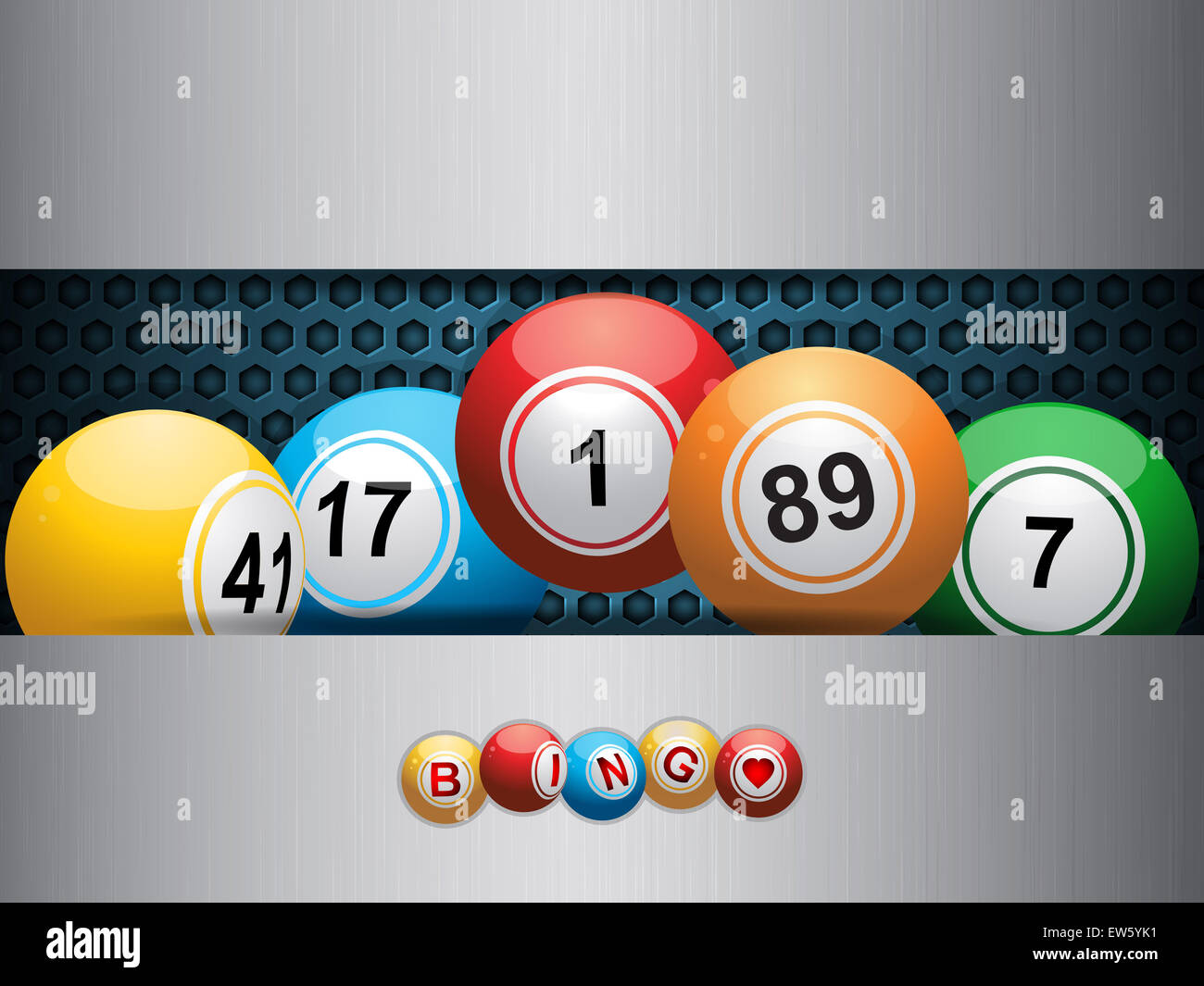 Bingo Balls Floating on Blue Metallic Plate with Brushed Metallic Edges ...