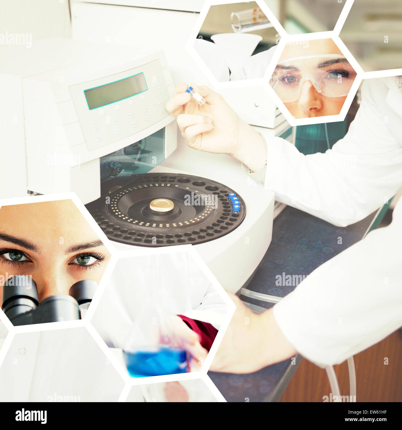 Composite image of portrait of science students doing an experiment ...