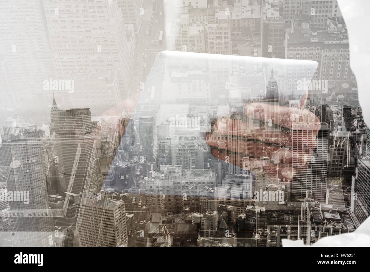 Composite image of businessman scrolling on his digital tablet Stock ...