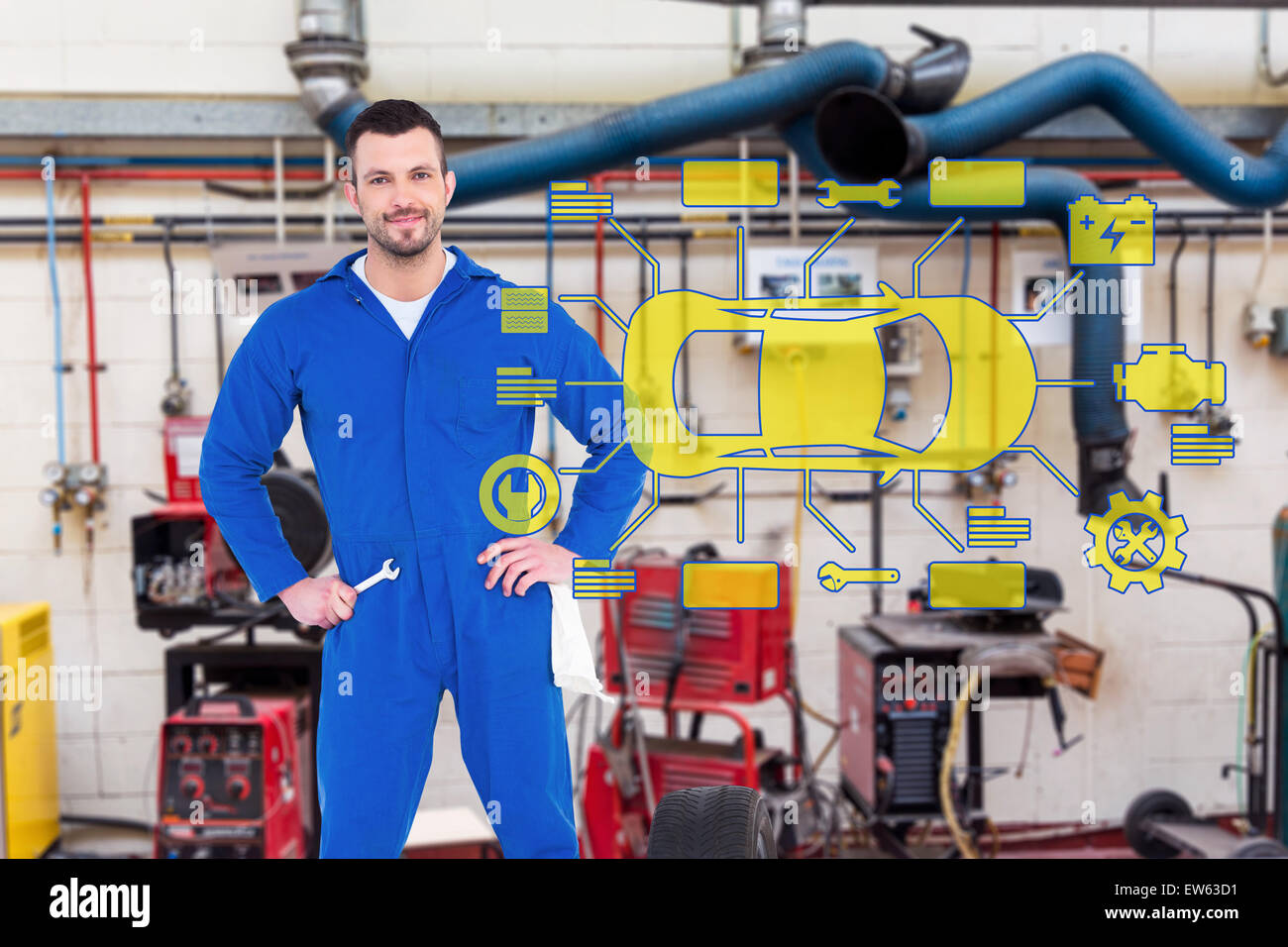 Composite image of smiling male mechanic Stock Photo - Alamy