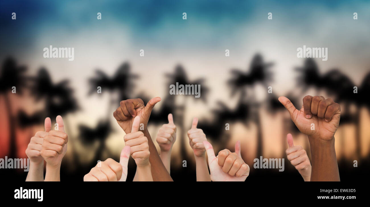 Composite image of hands giving thumbs up Stock Photo - Alamy