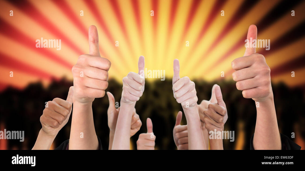Composite image of hands showing thumbs up Stock Photo - Alamy