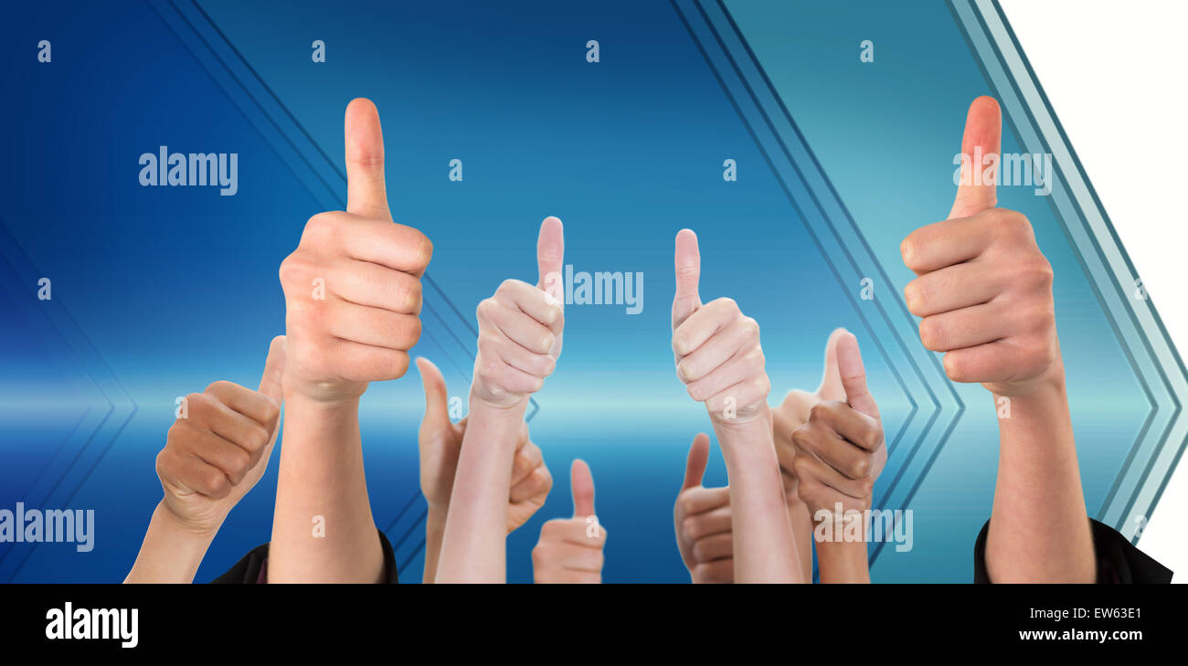 Composite image of hands showing thumbs up Stock Photo - Alamy