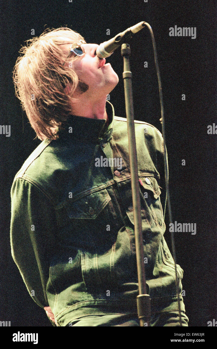 1996 Oasis, music group, performing on stage, Balloch Castle Country ...