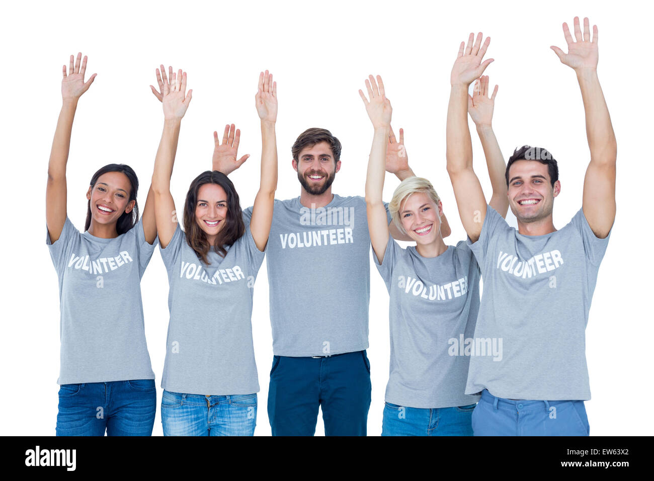 Volunteers raising their hands Stock Photo - Alamy