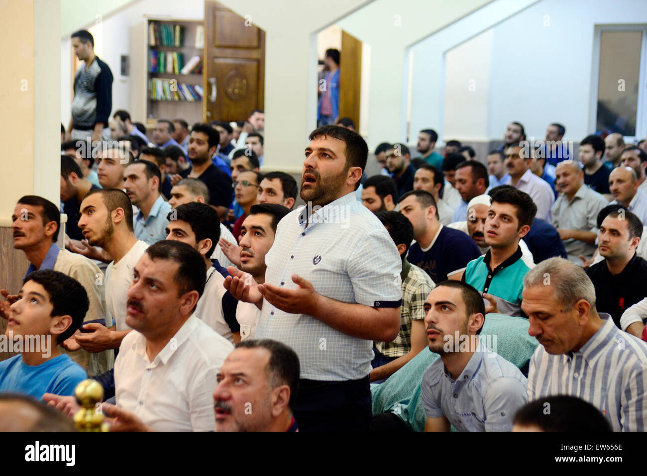 Baku, Azerbaijan. 18th June, 2015. Muslims pray at a Mosque in Baku ...