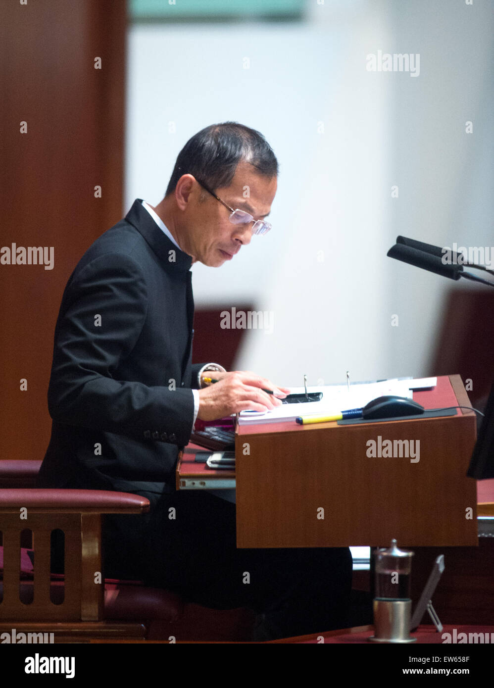 Hong Kong, China. 18th June, 2015. Checking his phone,Hon Jasper Tsang ...