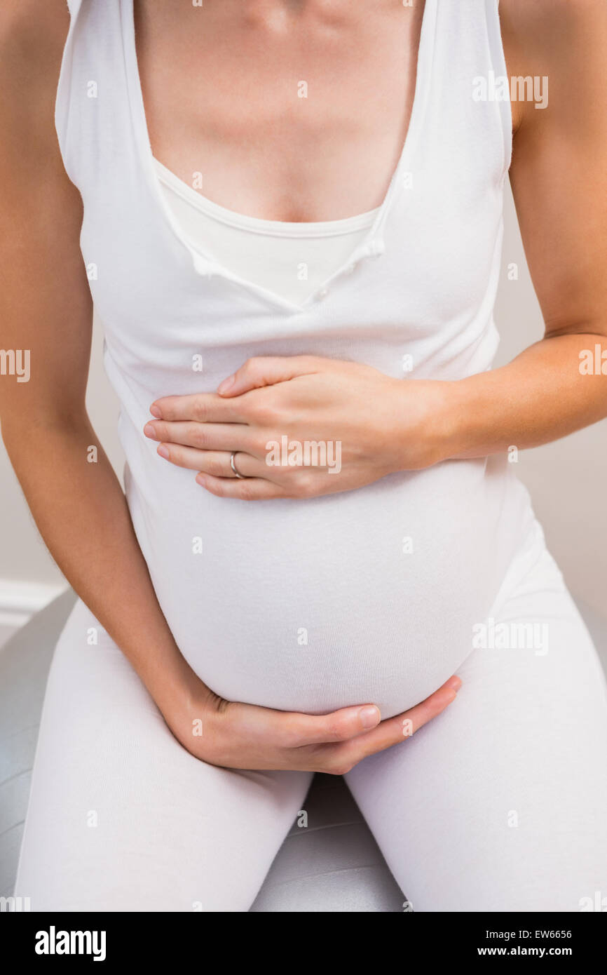 Happy pregnancy touch his belly Stock Photo - Alamy