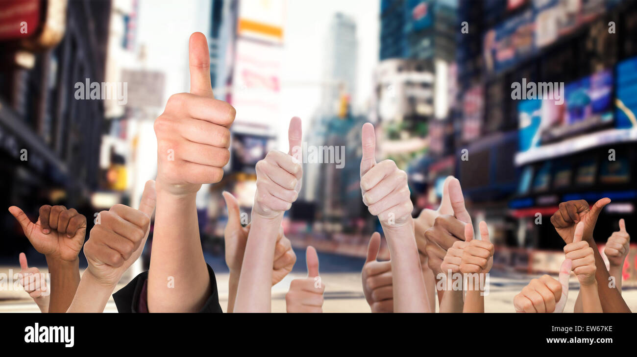 Composite image of hands showing thumbs up Stock Photo - Alamy