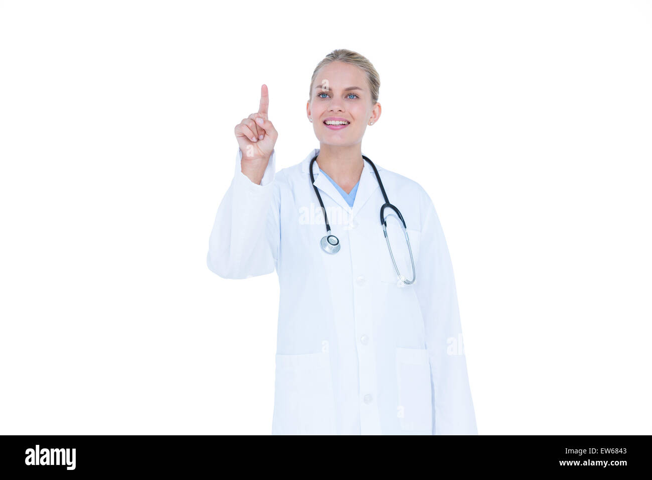 Doctor standing with finger up Stock Photo - Alamy