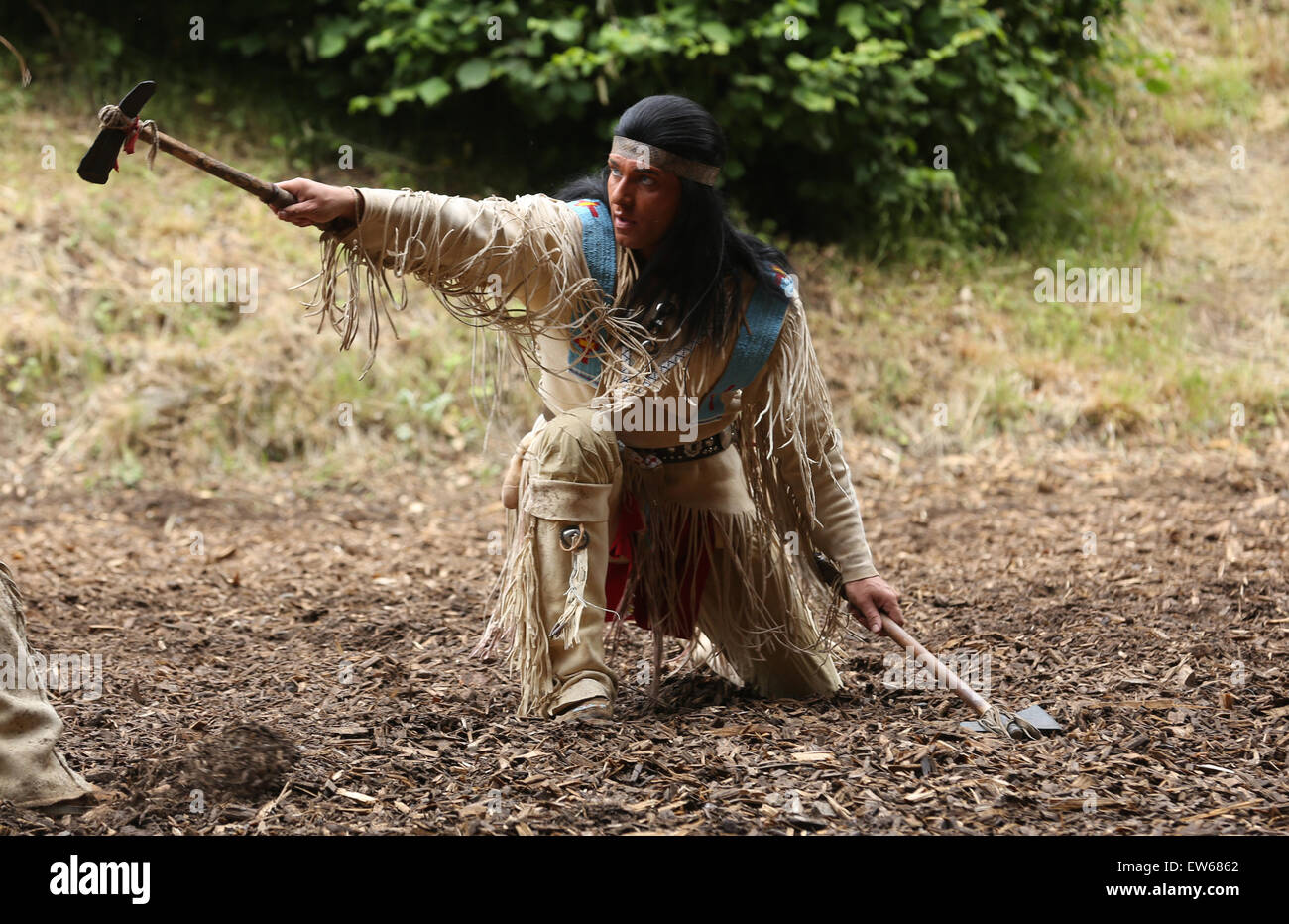 Elspe, Germany. 18th June, 2015. Jean-Marc Birkholz as Winnetou fights ...