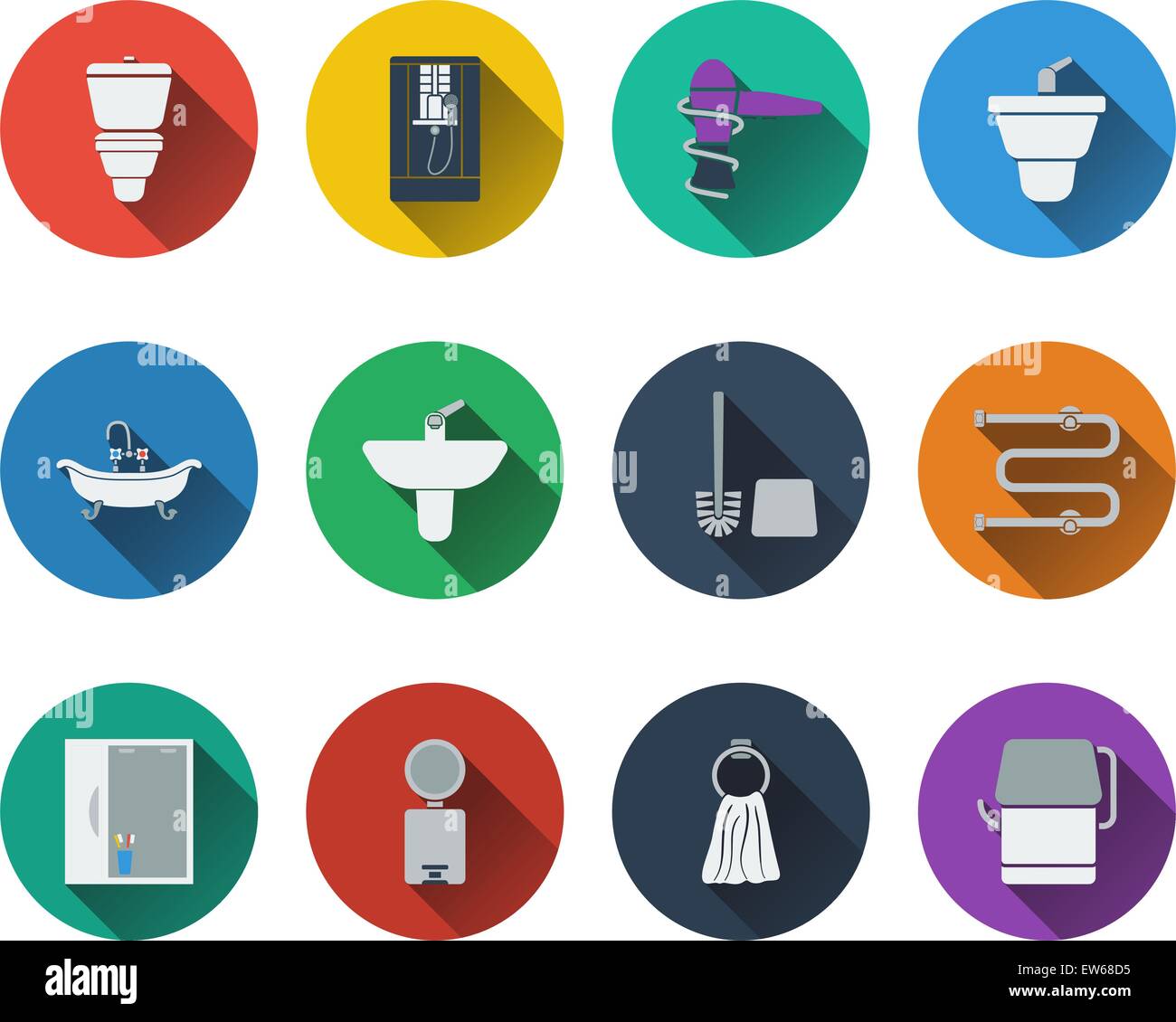 Set of bathroom icons in flat design. EPS 10 vector illustration with ...
