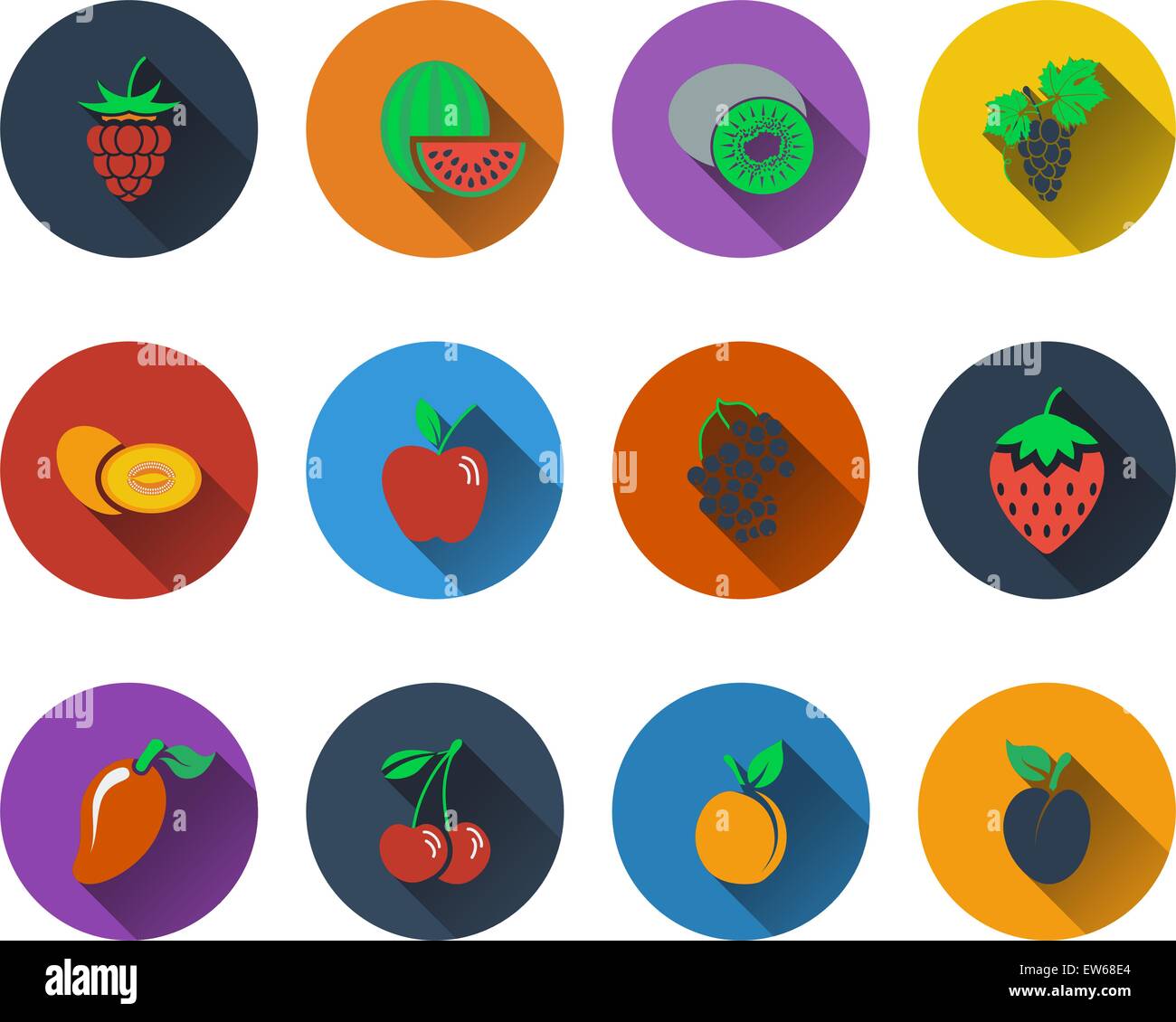 Set of fruit icons in flat design. EPS 10 vector illustration with ...