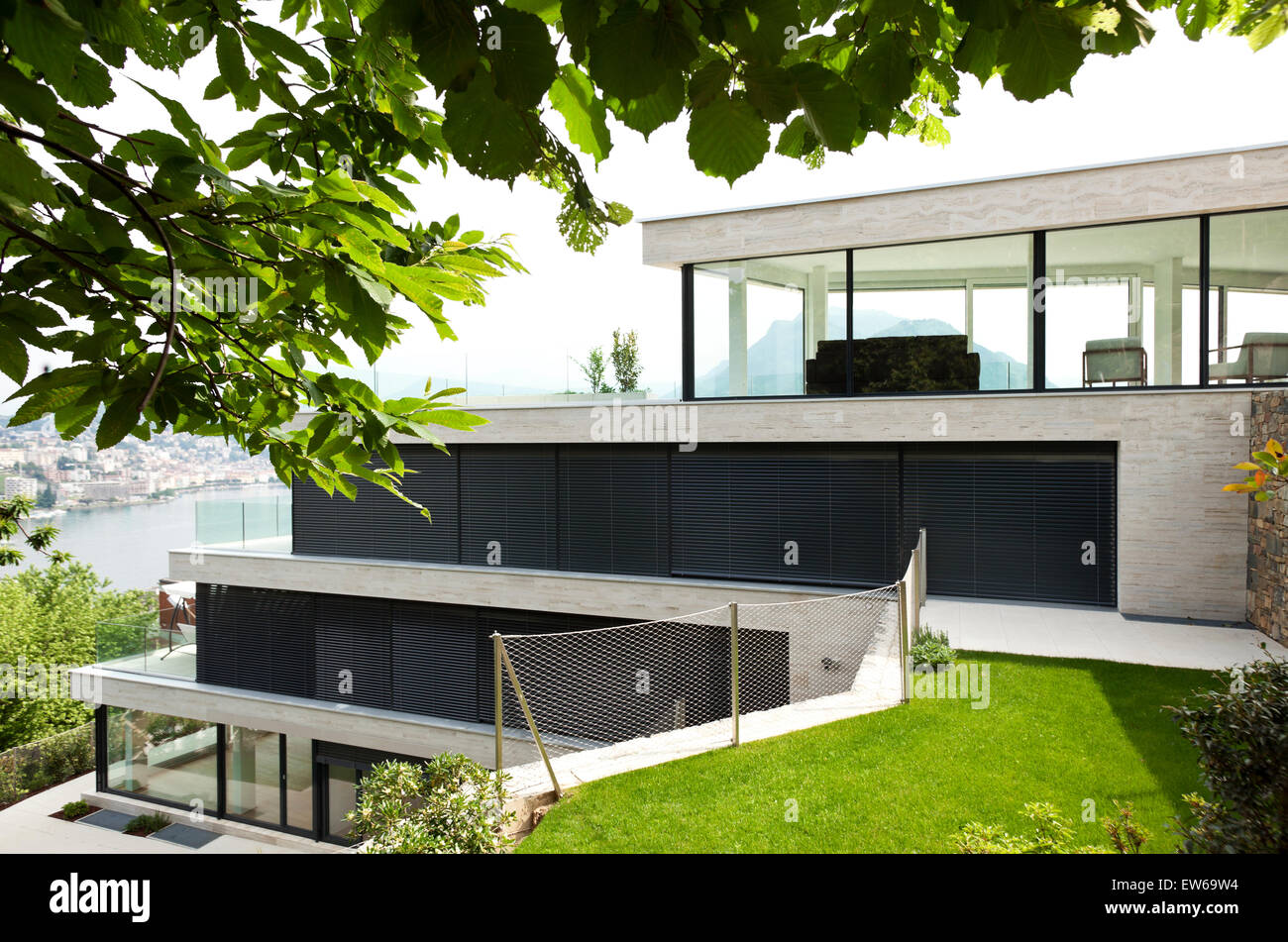 beautiful modern house, view from garden Stock Photo - Alamy