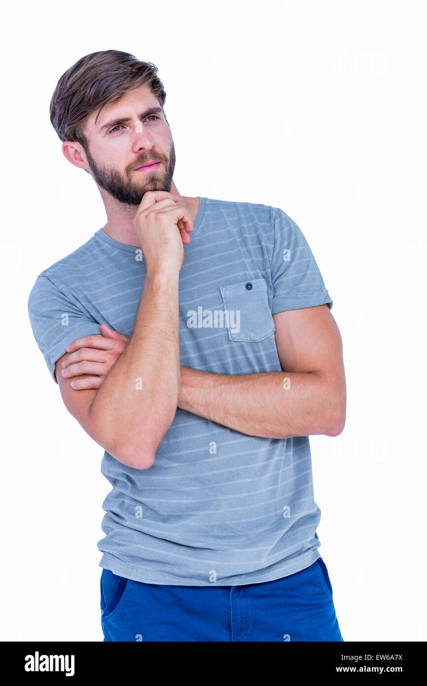 Handsome man thinking with finger on chin Stock Photo - Alamy