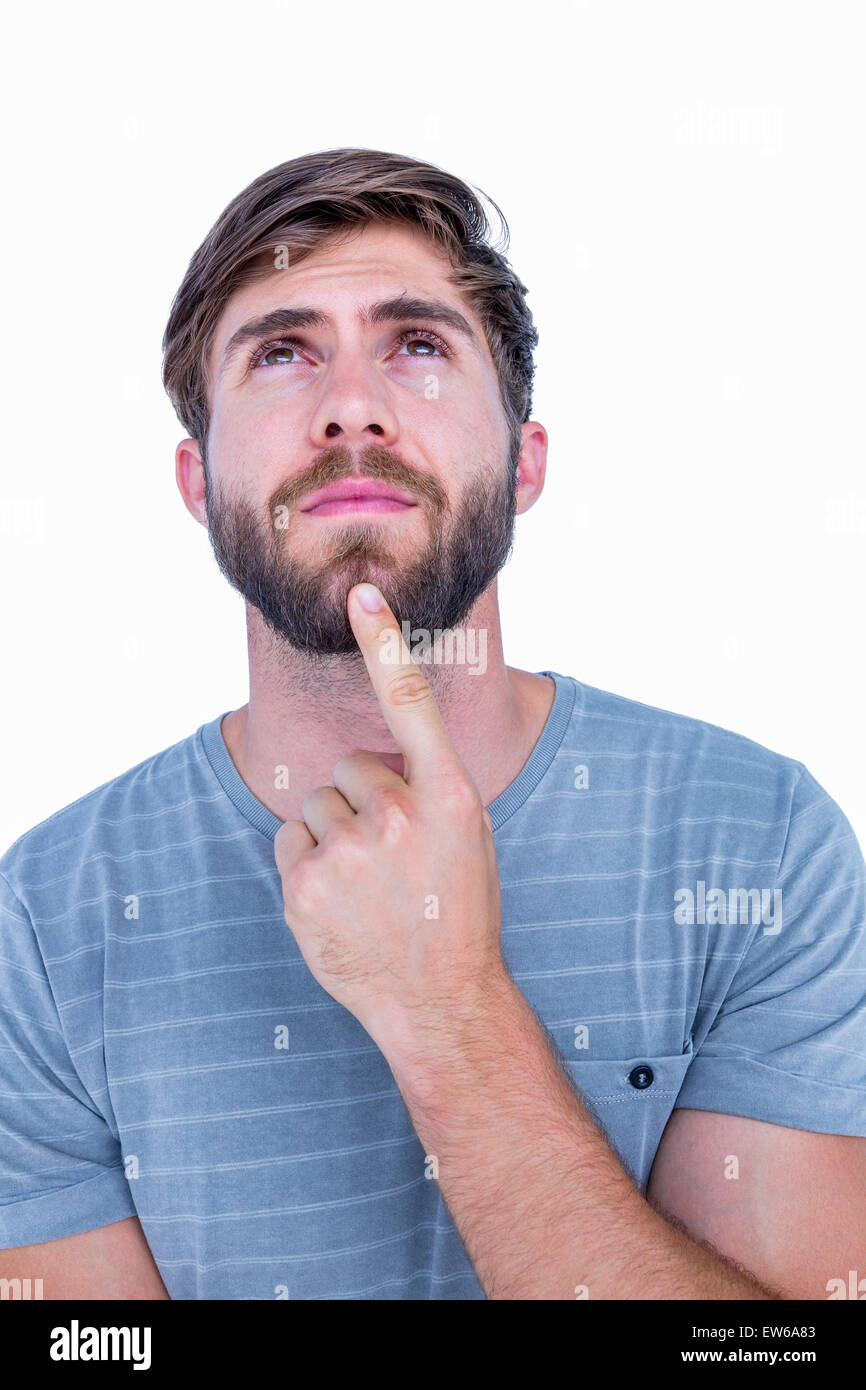 Handsome man thinking with finger on chin Stock Photo - Alamy