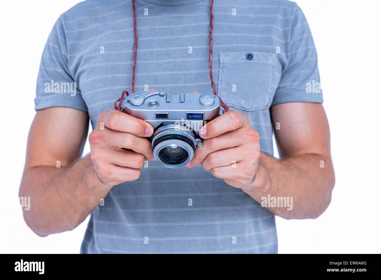Close up view of man holding photo camera Stock Photo - Alamy