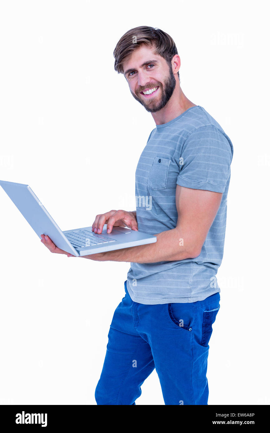 Man holding laptop computer hi-res stock photography and images - Alamy