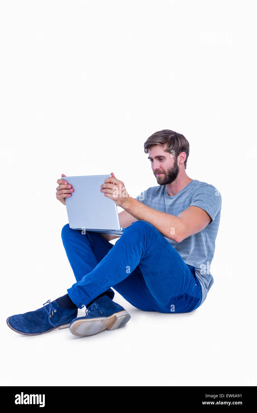 Man looking computer screen Cut Out Stock Images & Pictures - Alamy
